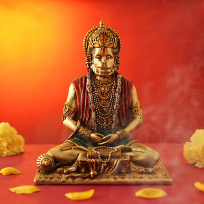 Buy/Send Lord Hanuman Statue in Sitting Posture (Gold Finish ) Online ...
