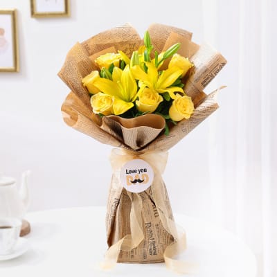 Buy/Send Love You Dad Yellow Rose And Lilly Bouquet Online | IGP ...