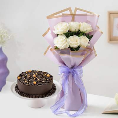 Buy/Send Midnight Truffle and White Roses Bouquet Online | IGP | JVS1400761