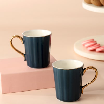 Buy/Send Mugs Golden Handle Calming Blue Set Of 2 Online | IGP | JVS1232991