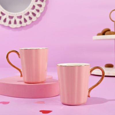 Buy/Send Mugs Pink Love Rose Gold Handle Set Of 2 Online | IGP | JVS1232965