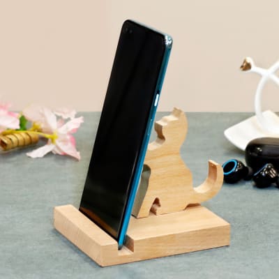 Pawing Cat Wood Mobile Stand: Gift/Send Home Gifts Online JVS1205951 ...