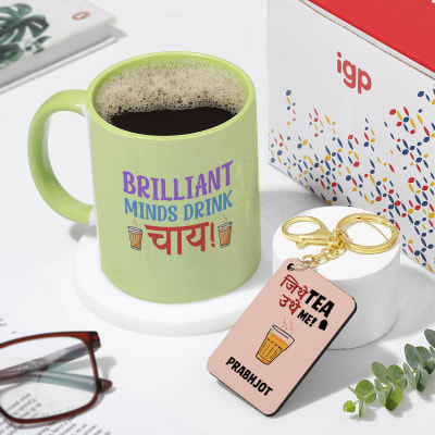 Buy/Send Personalized Chai Lovers Mug And Keychain Combo Online | IGP ...
