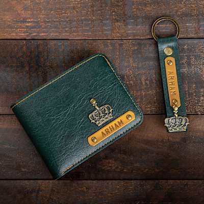 Buy/Send Personalized Classic PU Leather Wallet And Keychain Combo ...