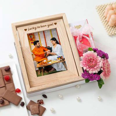 Buy/Send Personalized Photo Frame And Floral Bliss For Raksha Bandhan ...