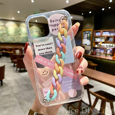 Buy/Send Phone Case With Wrist Strap Chain Aesthetic Quotes Multicolor ...