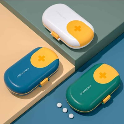 Buy/Send Pill Box With Cutter - 4 Compartments - Assorted - Single ...