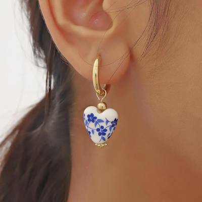 Buy/Send Porcelain Heart Gold Hoops Online | IGP | JVS1408645