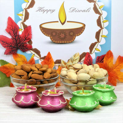 Pot Diyas with Nuts: Gift/Send Diwali Gifts Online JVS1190546 |IGP.com