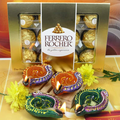 Set of 4 Diyas with Ferrero Rocher: Gift/Send Diwali Gifts Online ...