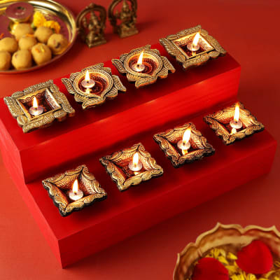 Buy/Send Square Clay Diyas Set Of 8 Online | IGP | JVS1189981