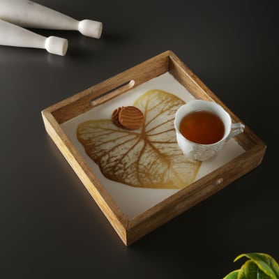 Buy/Send Square Tray Golden Leaf Wooden Online | IGP | JVS1217395