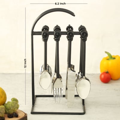 Stainless Steel Cutlery Set with Stand in Black: Gift/Send Home and ...