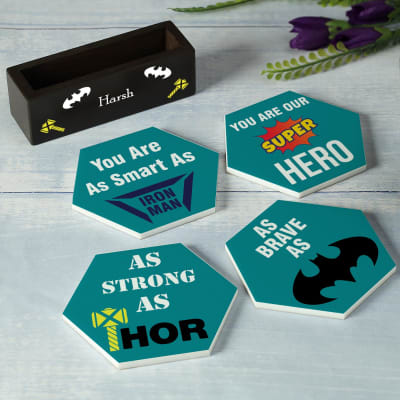 Buy/Send Superhero Coasters With Personalized Stand Online | IGP ...