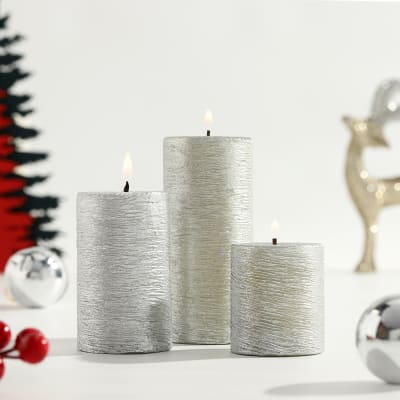 Buy/Send Textured Hand Painted Pillar Candles Silver Set of 3 Online ...