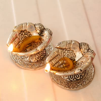 Buy/Send Traditional White Metal Diya Set Online | IGP | L11045496