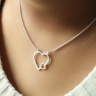 Two Hearts Silver Finish Pendant Necklace: Gift/Send Jewellery Gifts ...