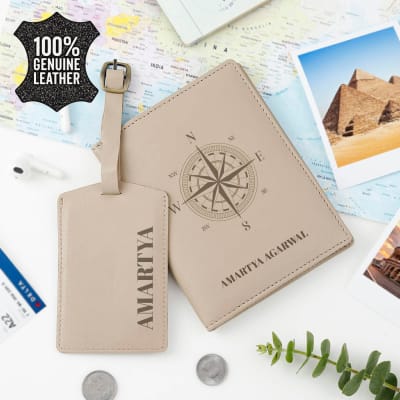 Buy/Send World Compass Personalized Leather Travel Combo - Grey Online ...