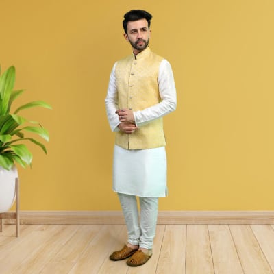 Buy/Send Yellow Jacquard Bandi Jacket Online | IGP | JVS1267945